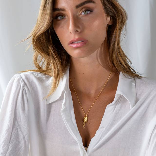 Vertical Cursive Name Necklace in Gold Plating - Theo Grace