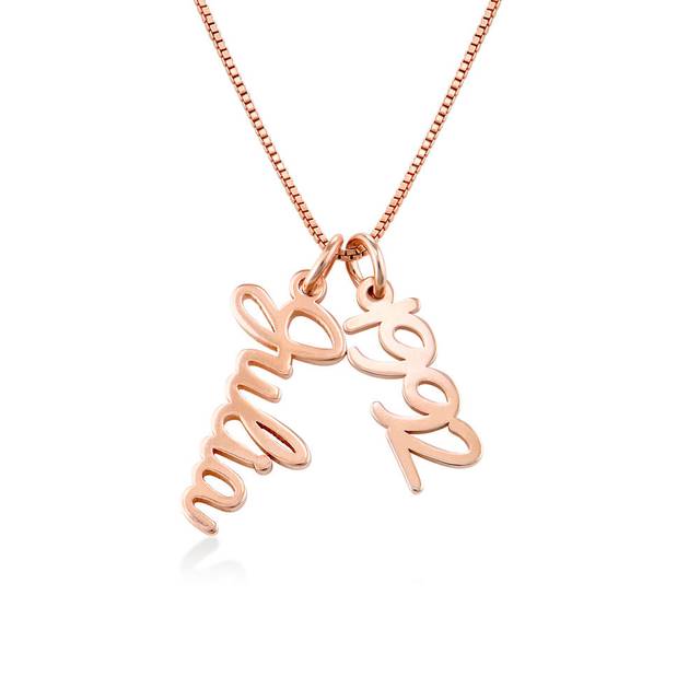 Vertical Cursive Name Necklace in Rose Gold Plating - Theo Grace