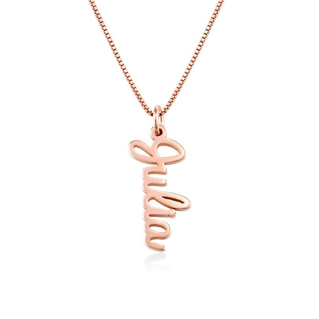 Vertical Cursive Name Necklace in Rose Gold Plating - Theo Grace