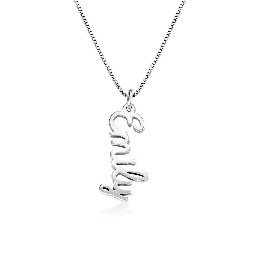 Vertical Cursive Name Necklace in Sterling Silver - Theo Grace